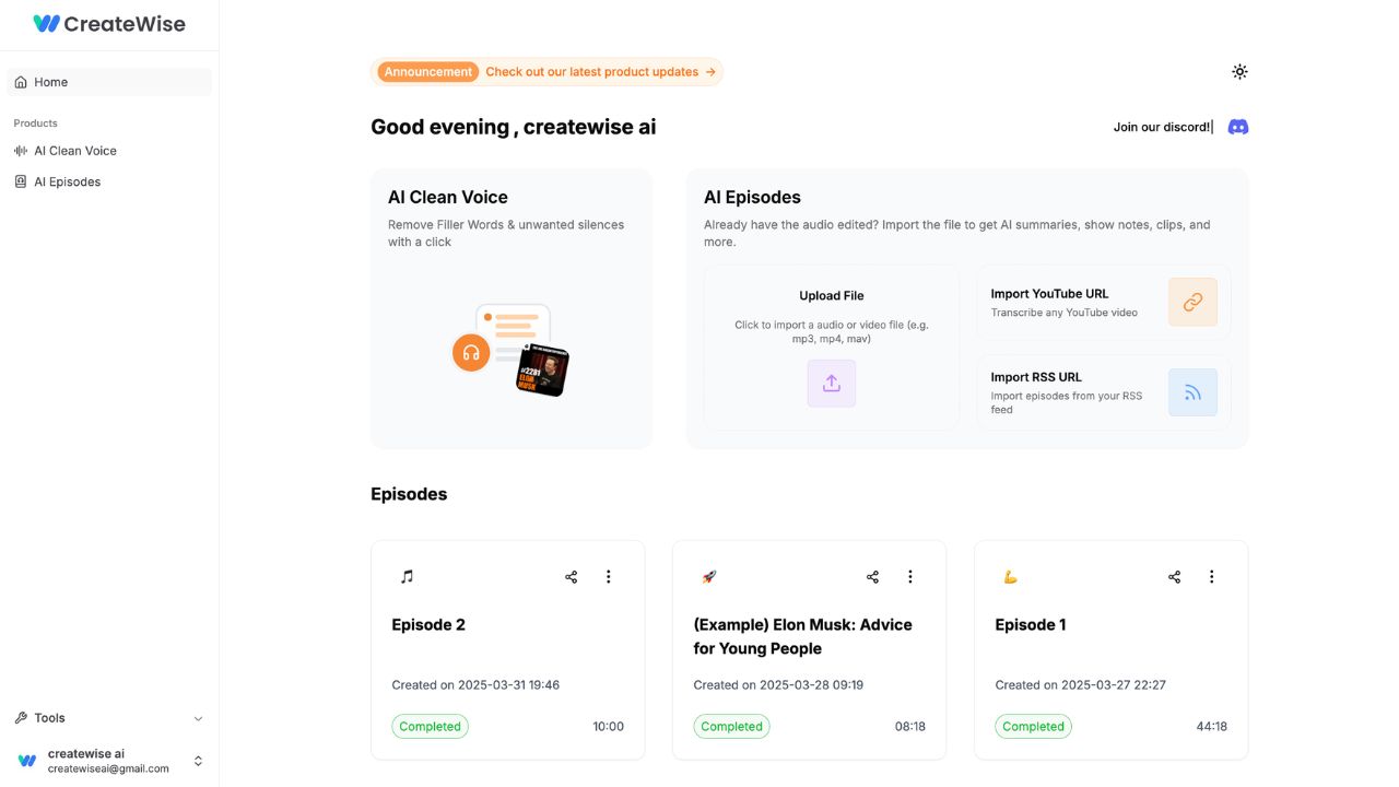CreateWise AI - Podcast Production 10x Faster
